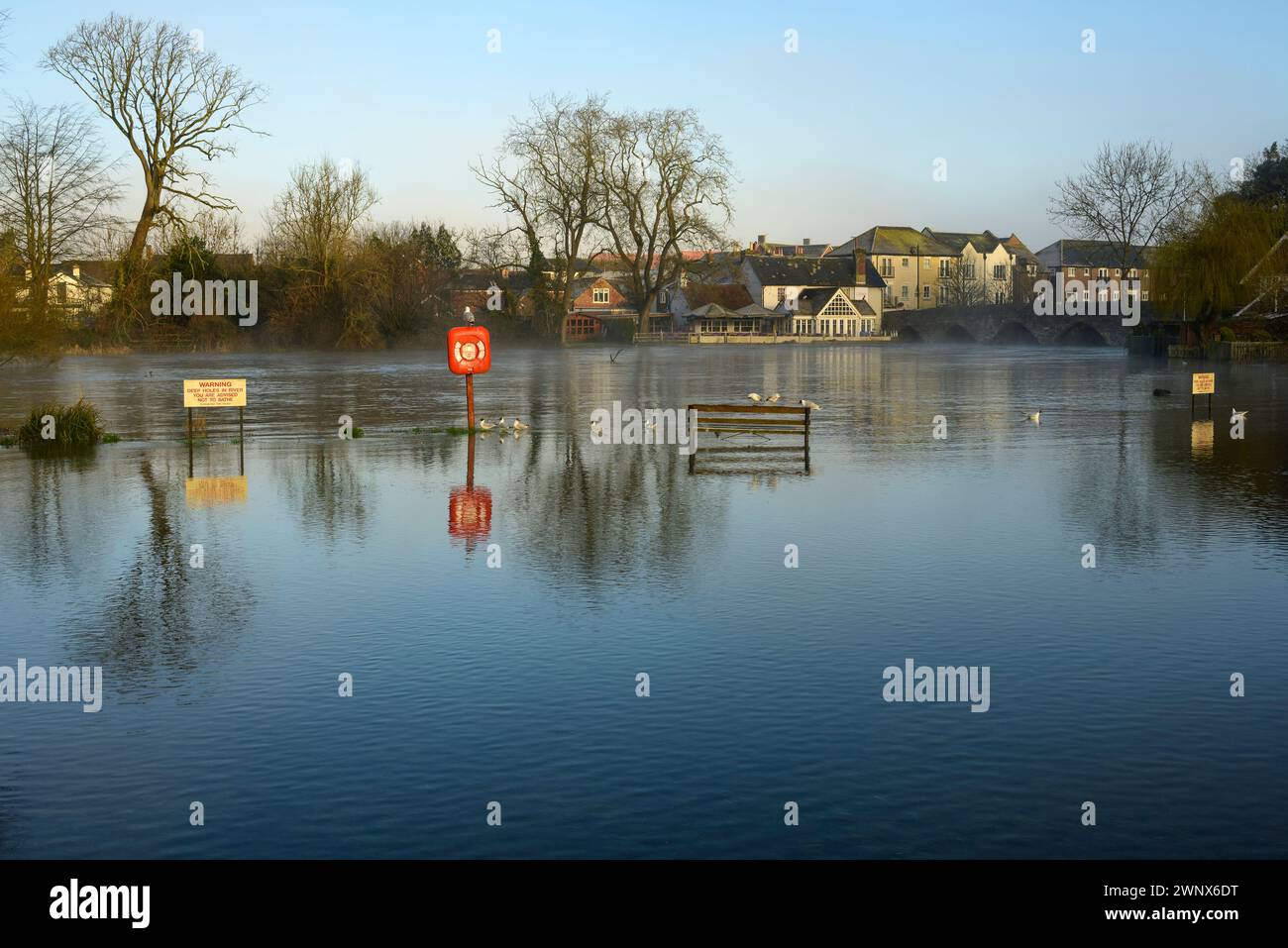 Flooding in riverside park, River Avon, Fordingbridge, Hampshire, UK ...