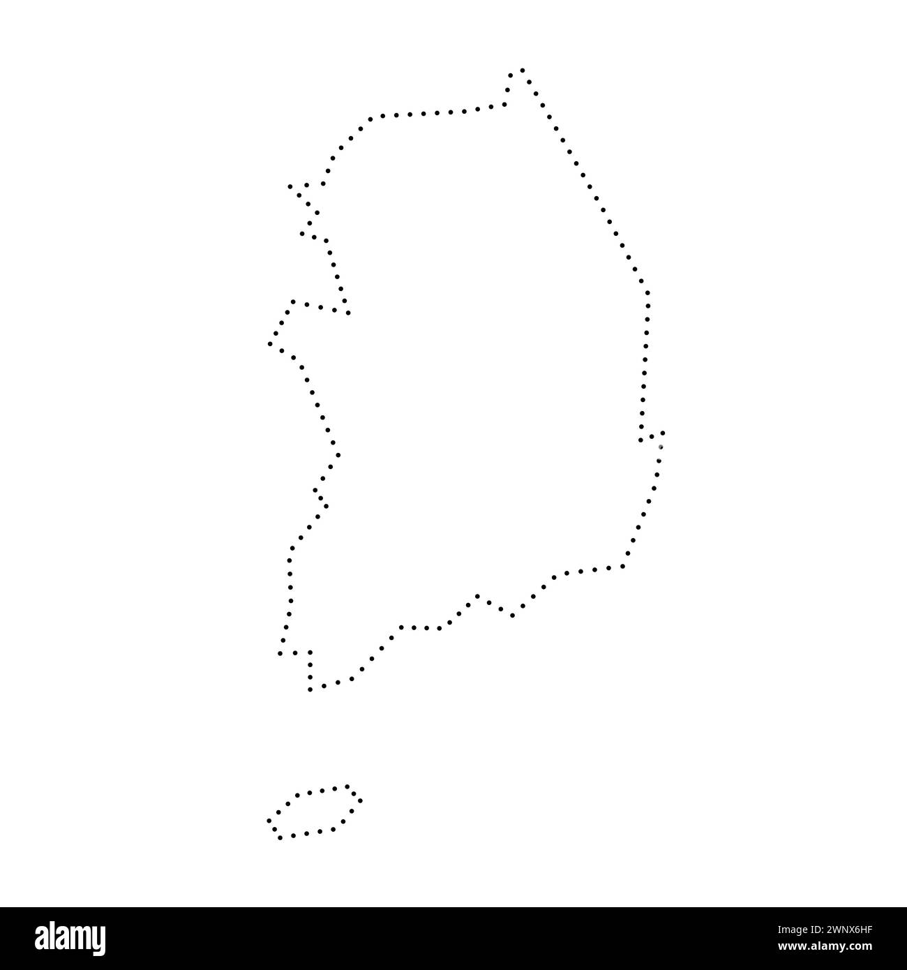 South Korea country simplified map. Black dotted outline contour ...