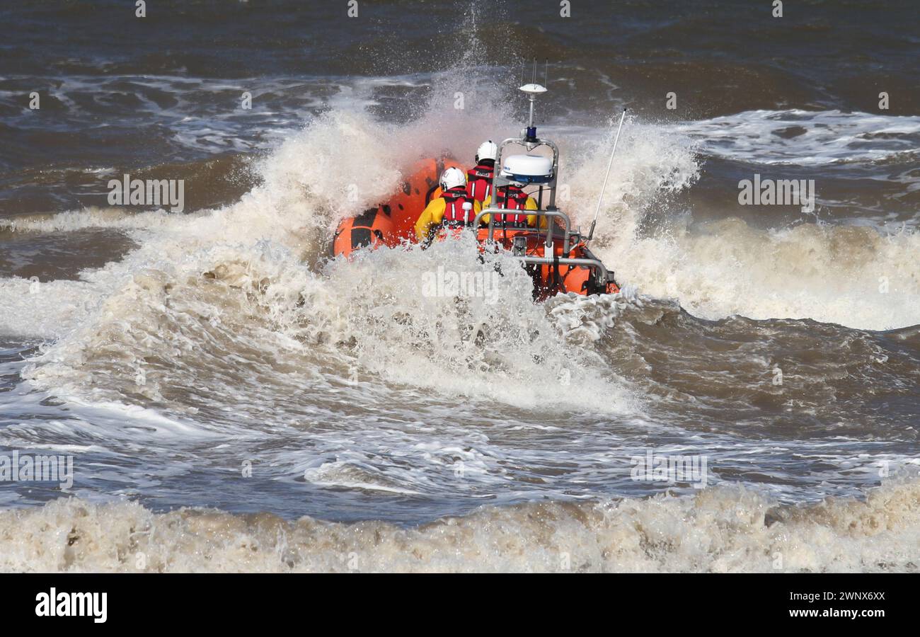 Blackpool RNLI lifeboat is launched into heavy seas Stock Photo - Alamy