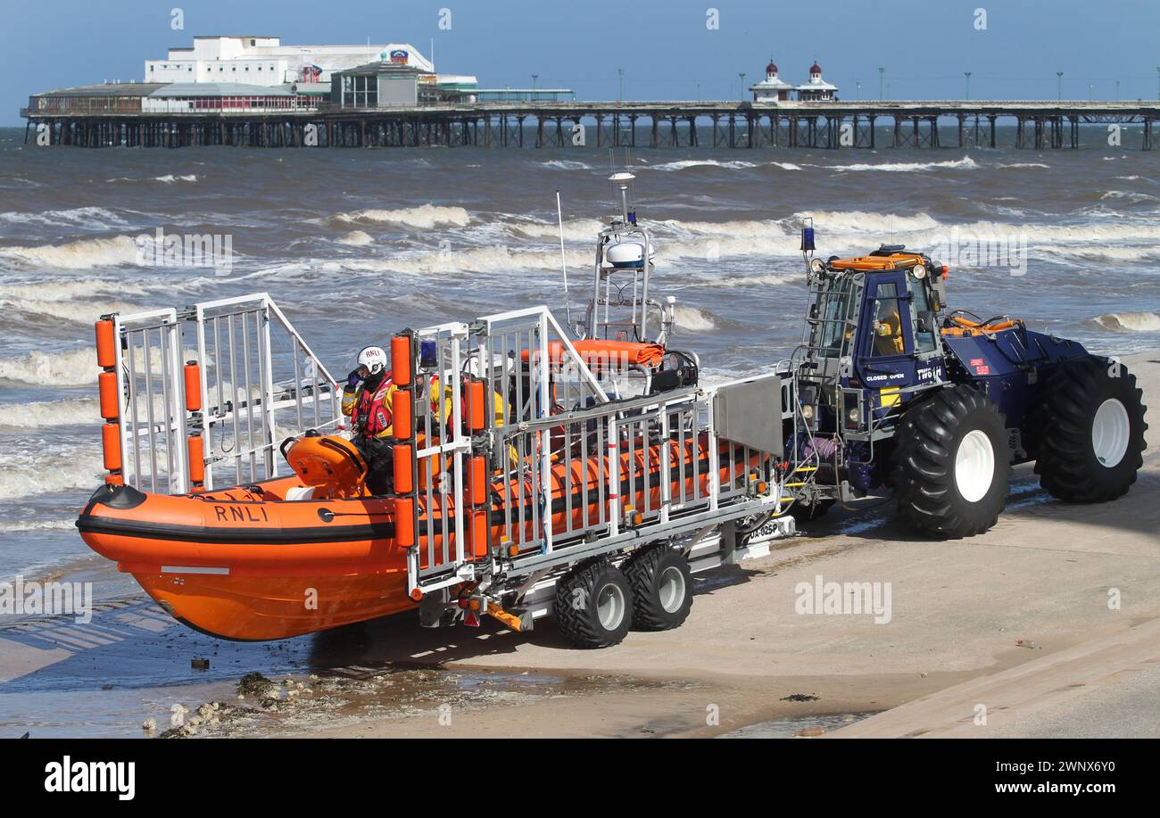 Blackpool RNLI lifeboat is launched into heavy seas Stock Photo - Alamy
