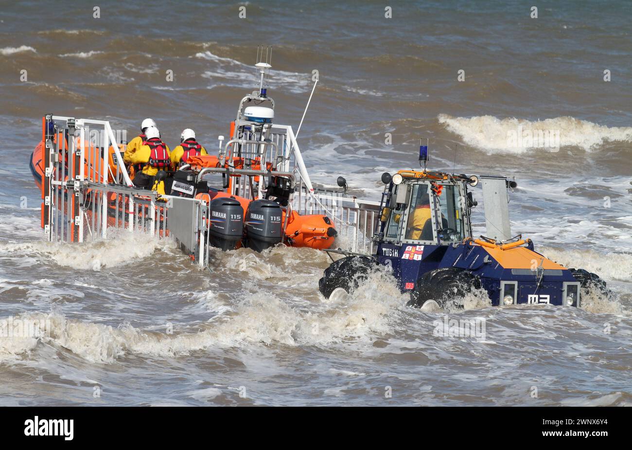 Blackpool RNLI lifeboat is launched into heavy seas Stock Photo - Alamy