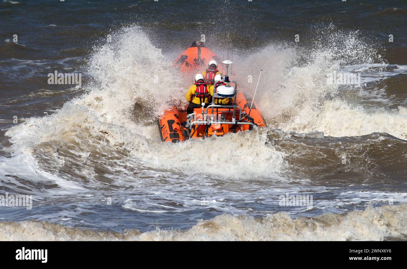 Blackpool RNLI lifeboat is launched into heavy seas Stock Photo - Alamy