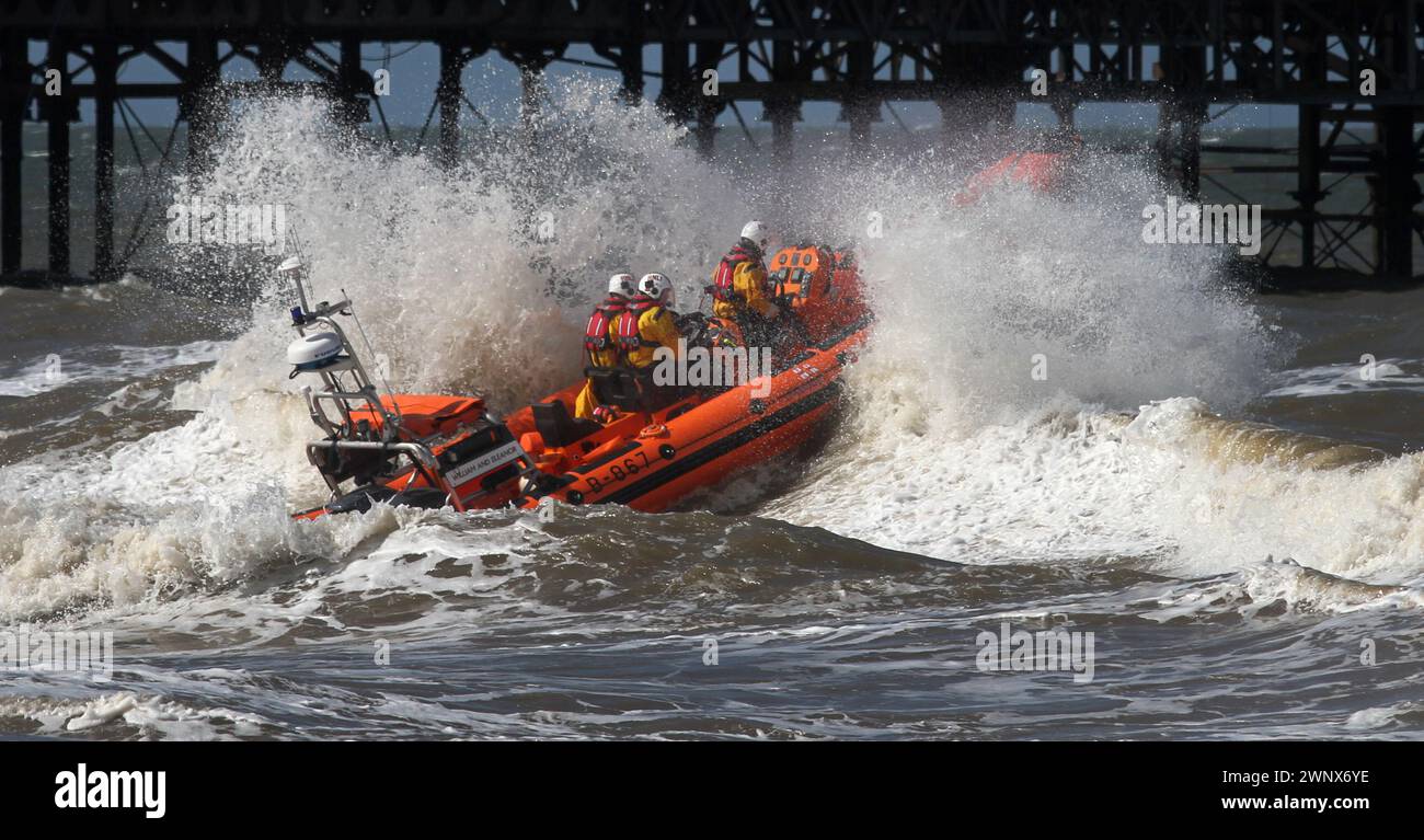 Blackpool RNLI lifeboat is launched into heavy seas Stock Photo - Alamy