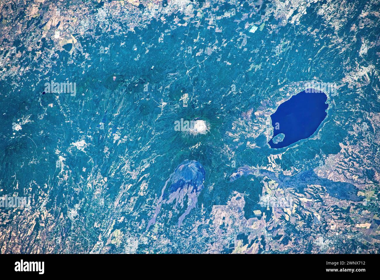 lake, crate, land feature, Nicaragua. Digital enhancement of an image ...
