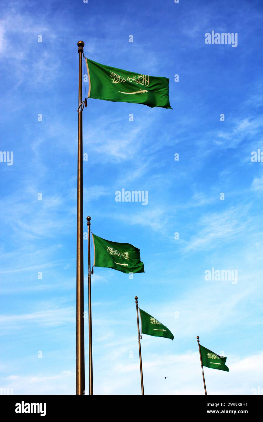 Saudi Arabia national flag waving in the sky. Islamic religion flag ...