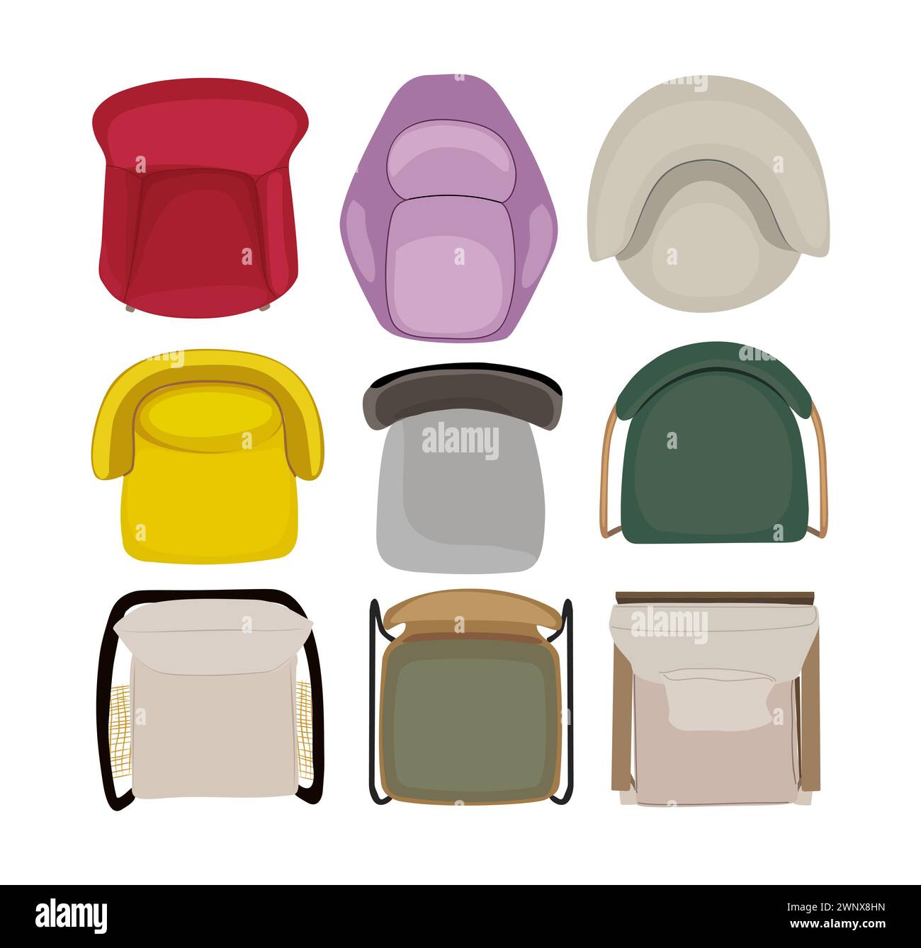 Armchairs, chairs, interior design set, top view Stock Vector Image ...