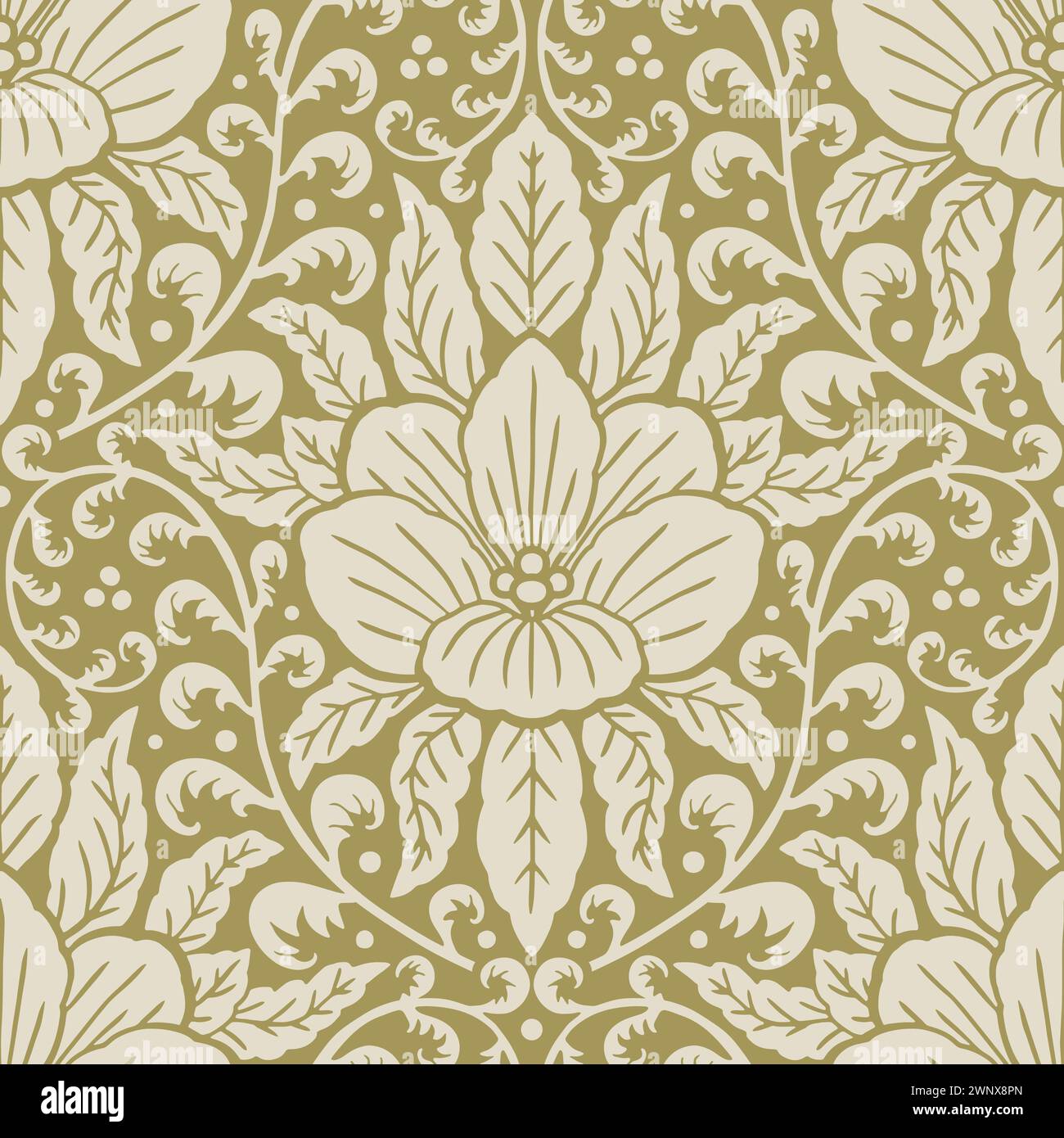 Seamless beige Damask pattern on a color of mustard background Stock ...