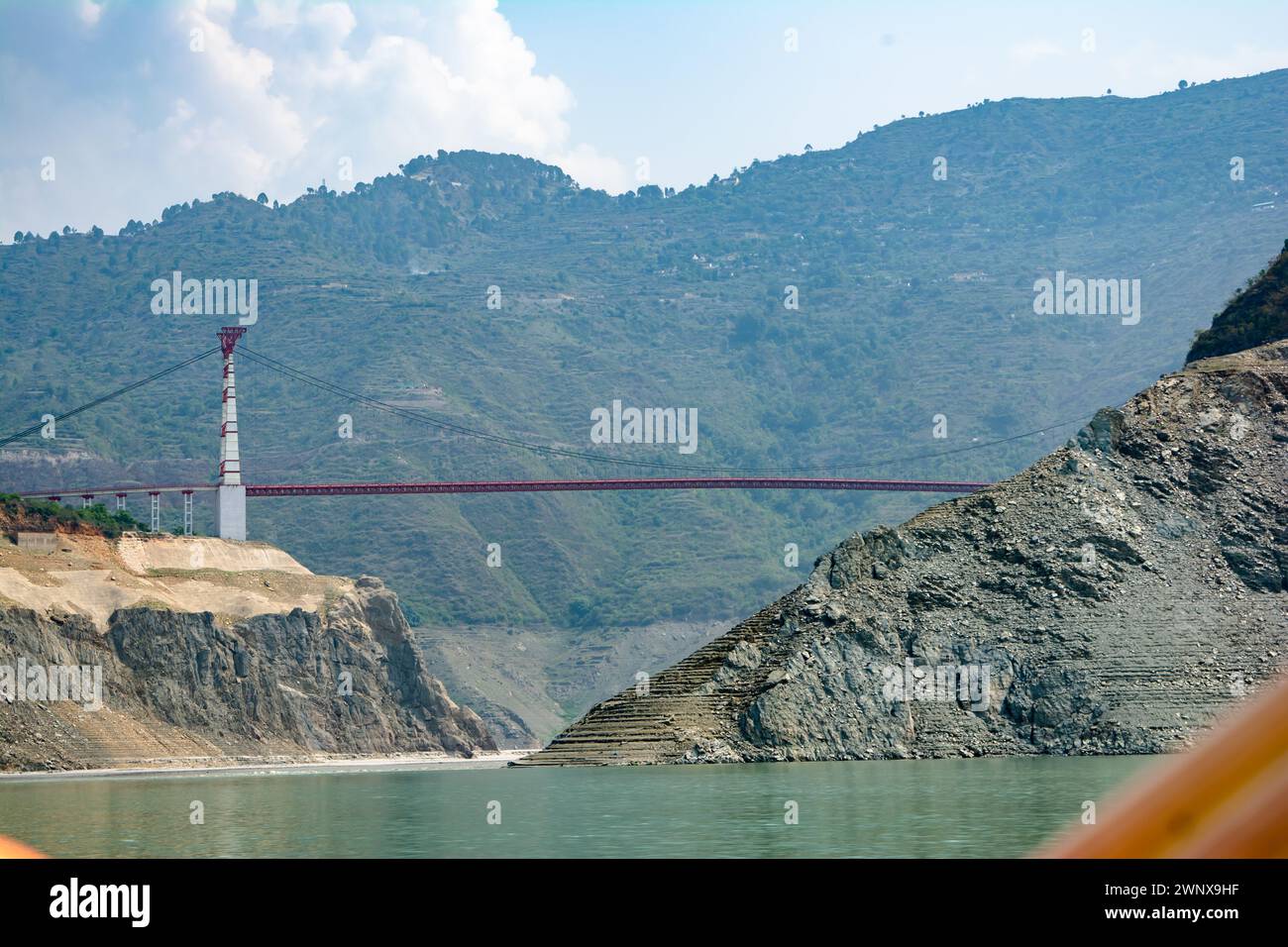 The hanging bridge over Tehri Lake. Dobra-Chanti bridge. The 725-metre ...