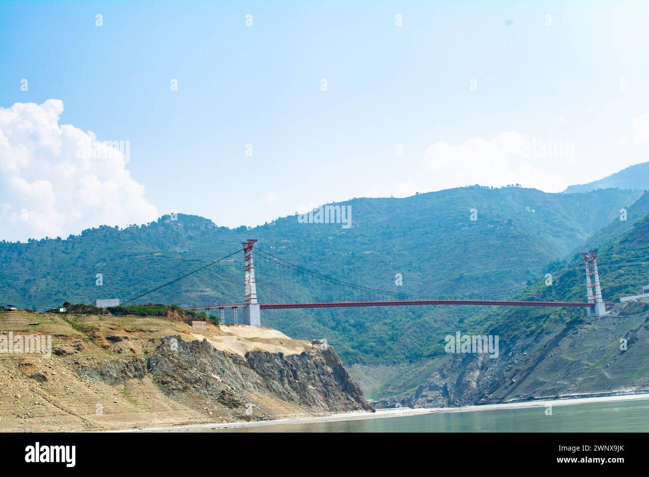 The hanging bridge over Tehri Lake. Dobra-Chanti bridge. The 725-metre ...