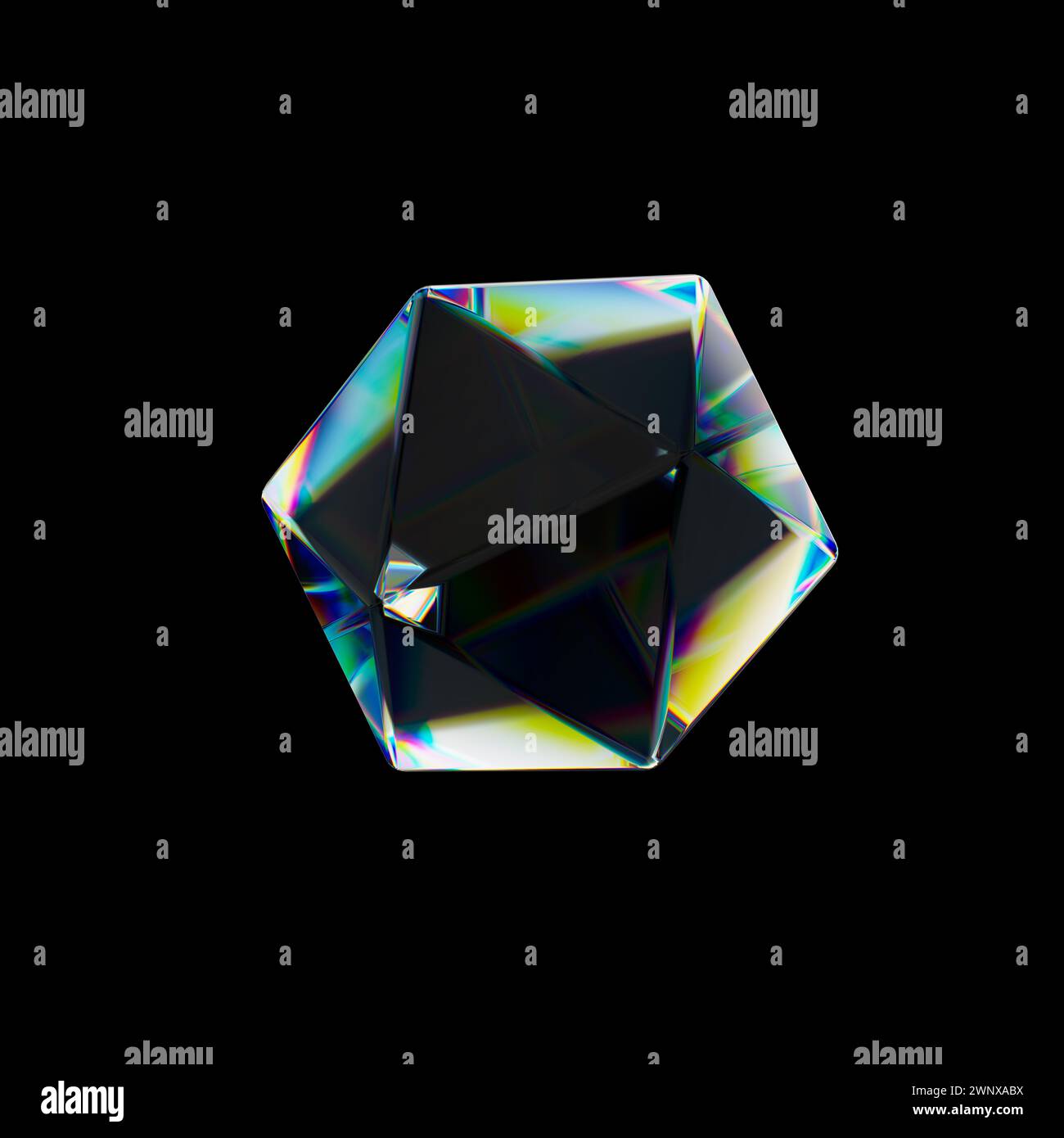 3d Transparent glossy geometric objects with dispersion effect. Rainbow ...