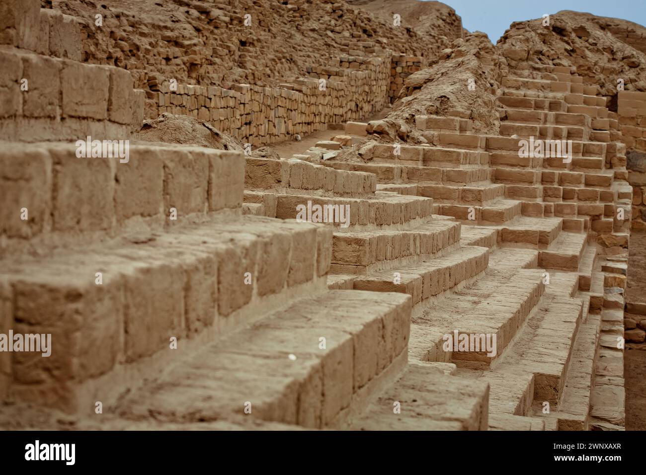 Adobe staircase in the sanctuary of Pachacamac, Peru Stock Photo - Alamy