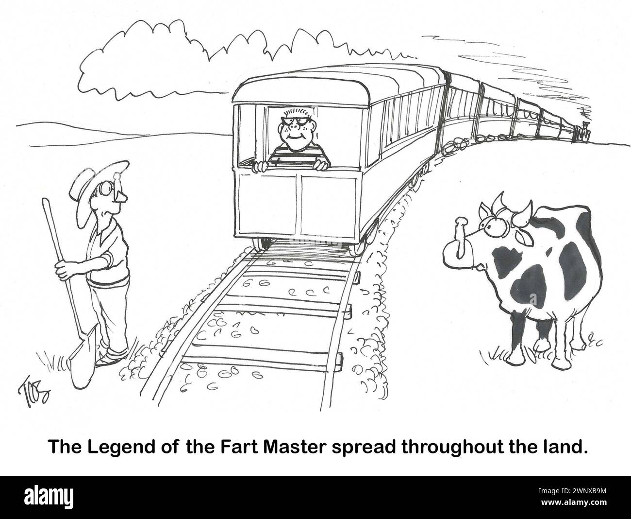 BW cartoon showing cow and person with their nose closed to avoid the ...