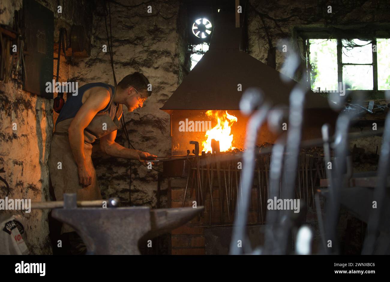 01/07/15 Blacksmith Daniel Hawker at Mill Forge, Caudwell's Mill ...