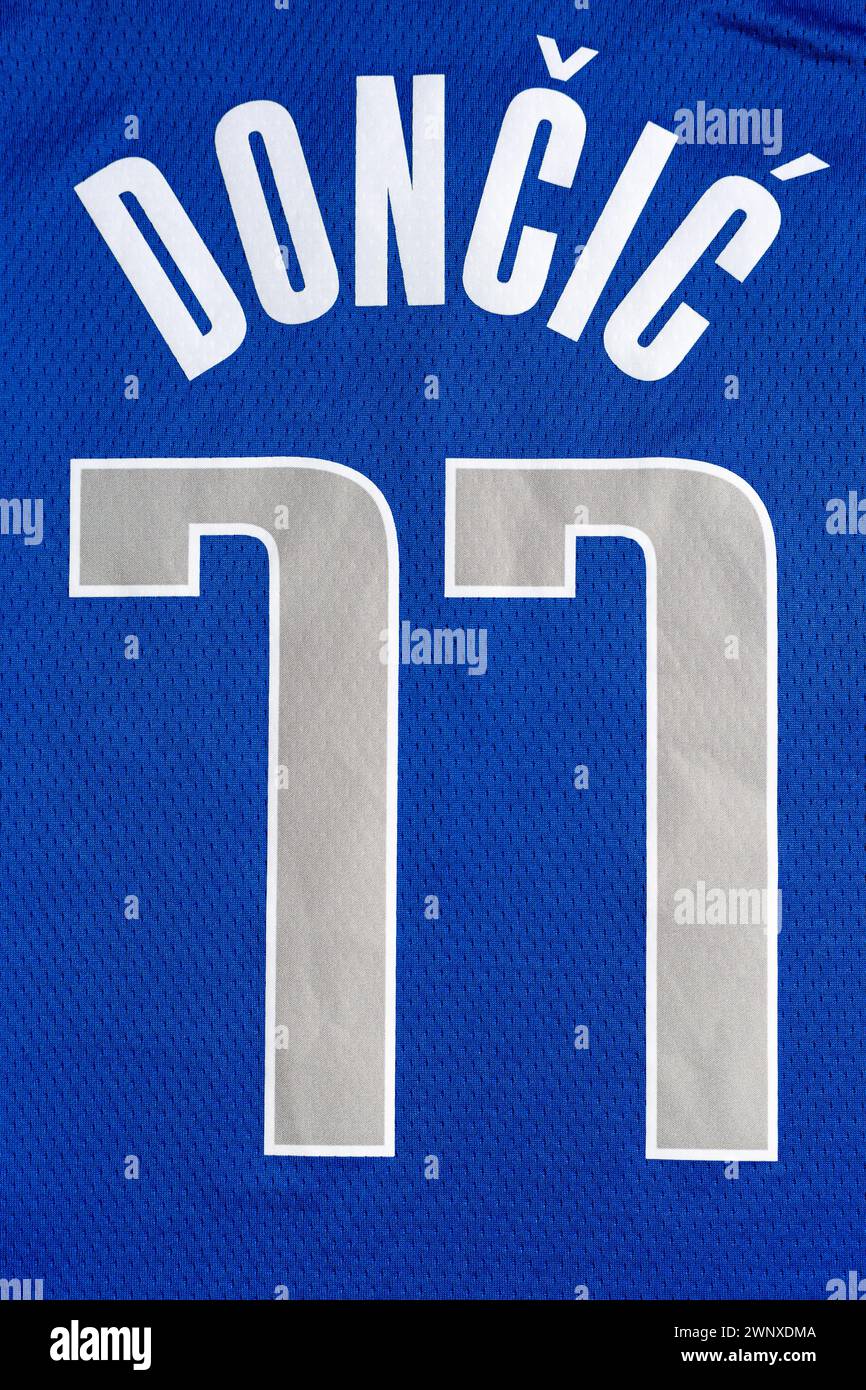 Dallas basketball jersey of Luka with the number 77 Stock Photo - Alamy