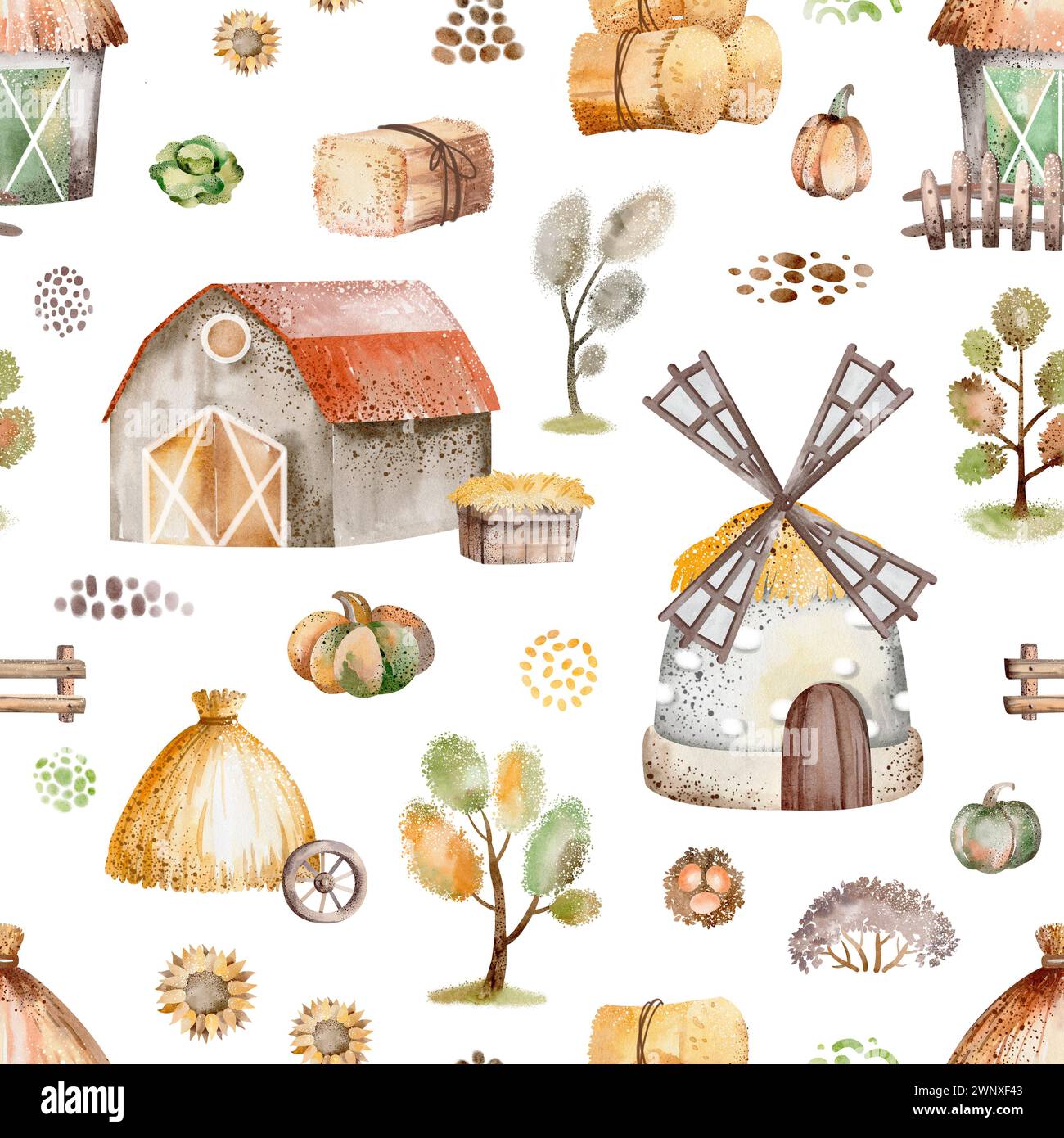 Watercolor seamless pattern farm Stock Photo - Alamy