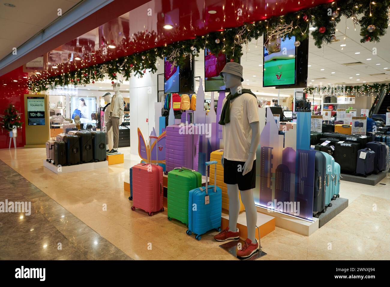 SINGAPORE - NOVEMBER 06, 2023: suitcases displayed at Metro Paragon in ...