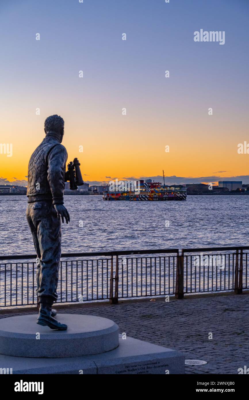Captain F J Walker statue at the Pier Head Liverpool Merseyside with ...