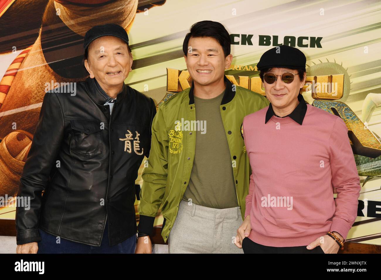 LOS ANGELES, CALIFORNIA - MARCH 03: (L-R) James Hong, Ronny Chieng and Ke Huy Quan attend the ...