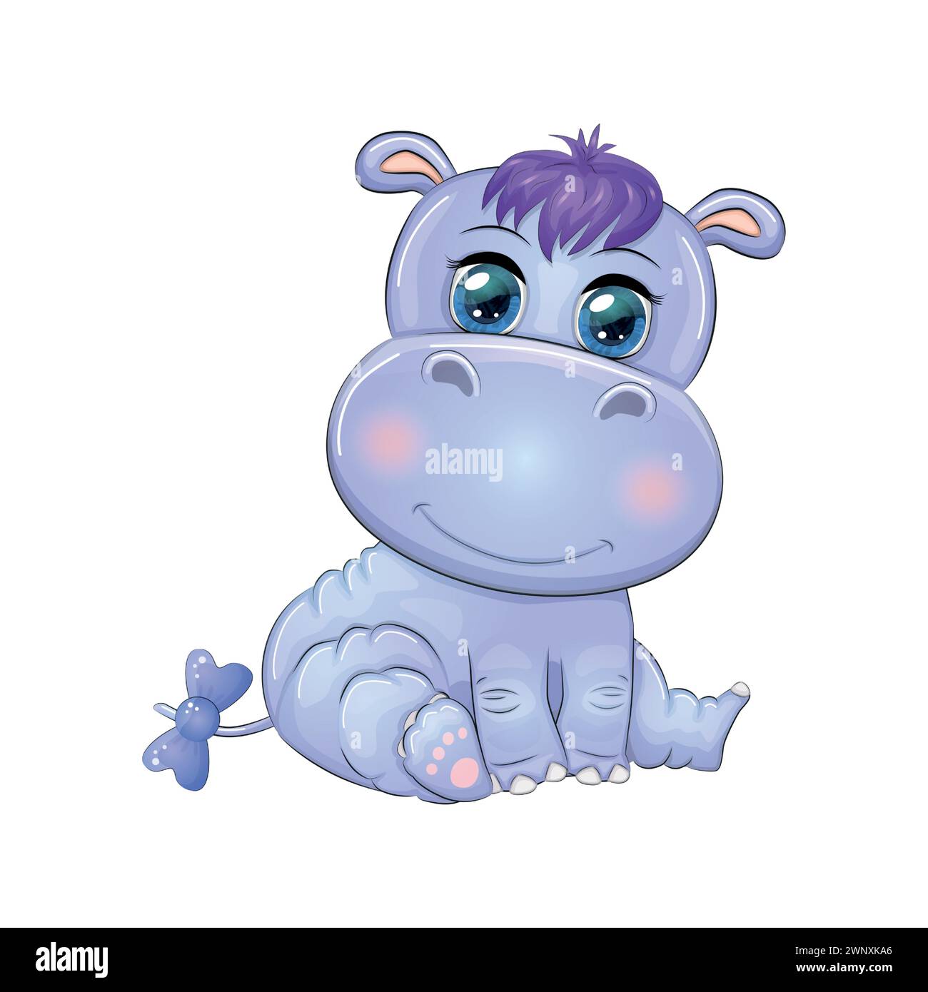 Hippopotamus cartoon character, wild animal wearing a wreath, spring is ...