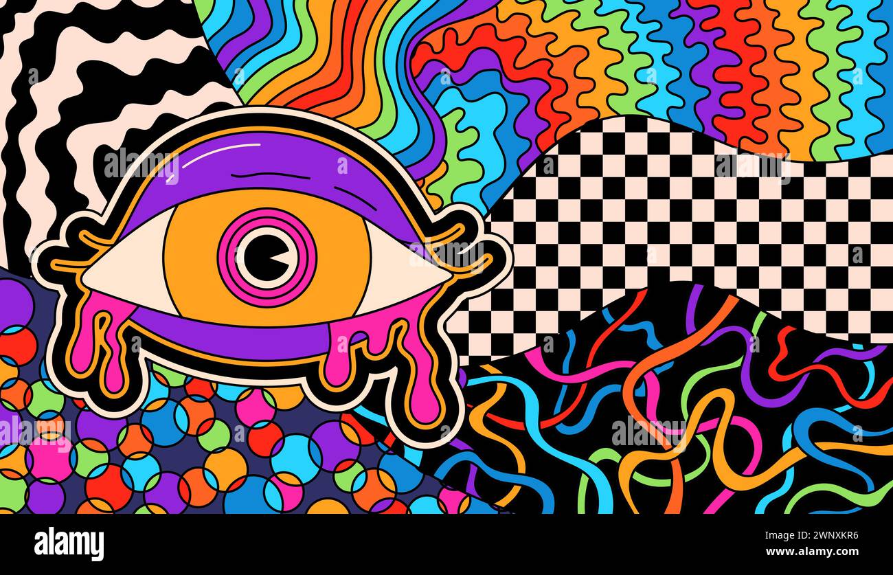 Coloring psychedelic groovy print with eye Stock Vector Image & Art - Alamy