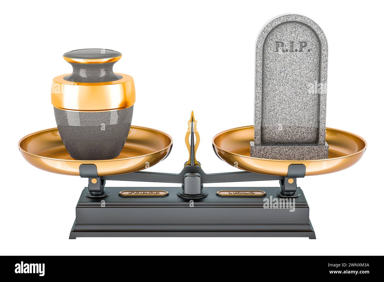 Choice of cremation or burial, concept. 3D rendering isolated on white ...