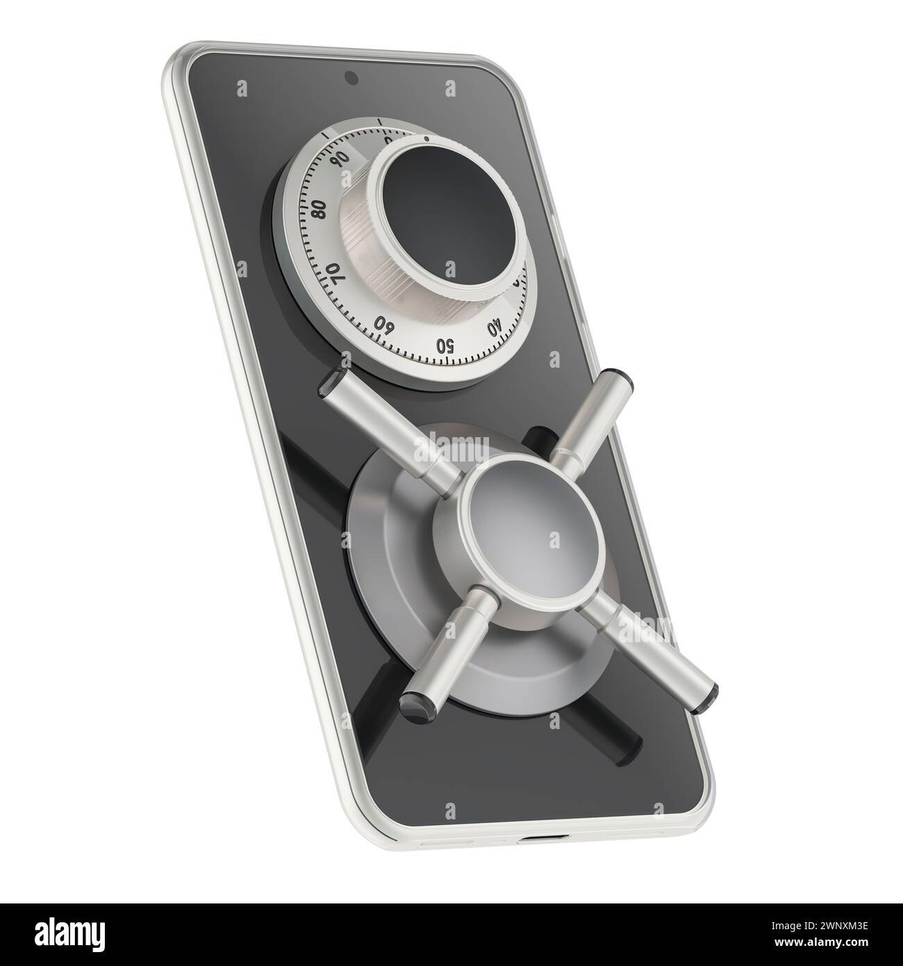 Smartphone protection concept with safe combination lock, 3D rendering ...