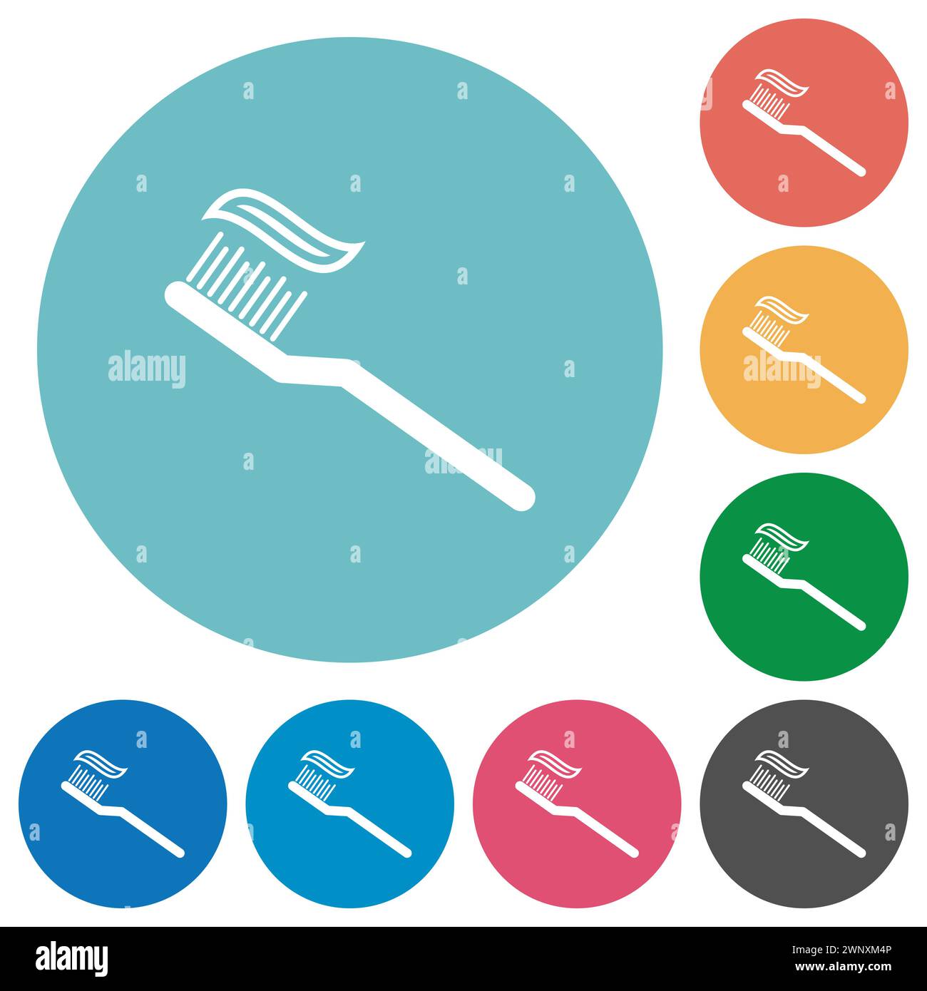 Toothbrush with toothpaste flat white icons on round color backgrounds ...