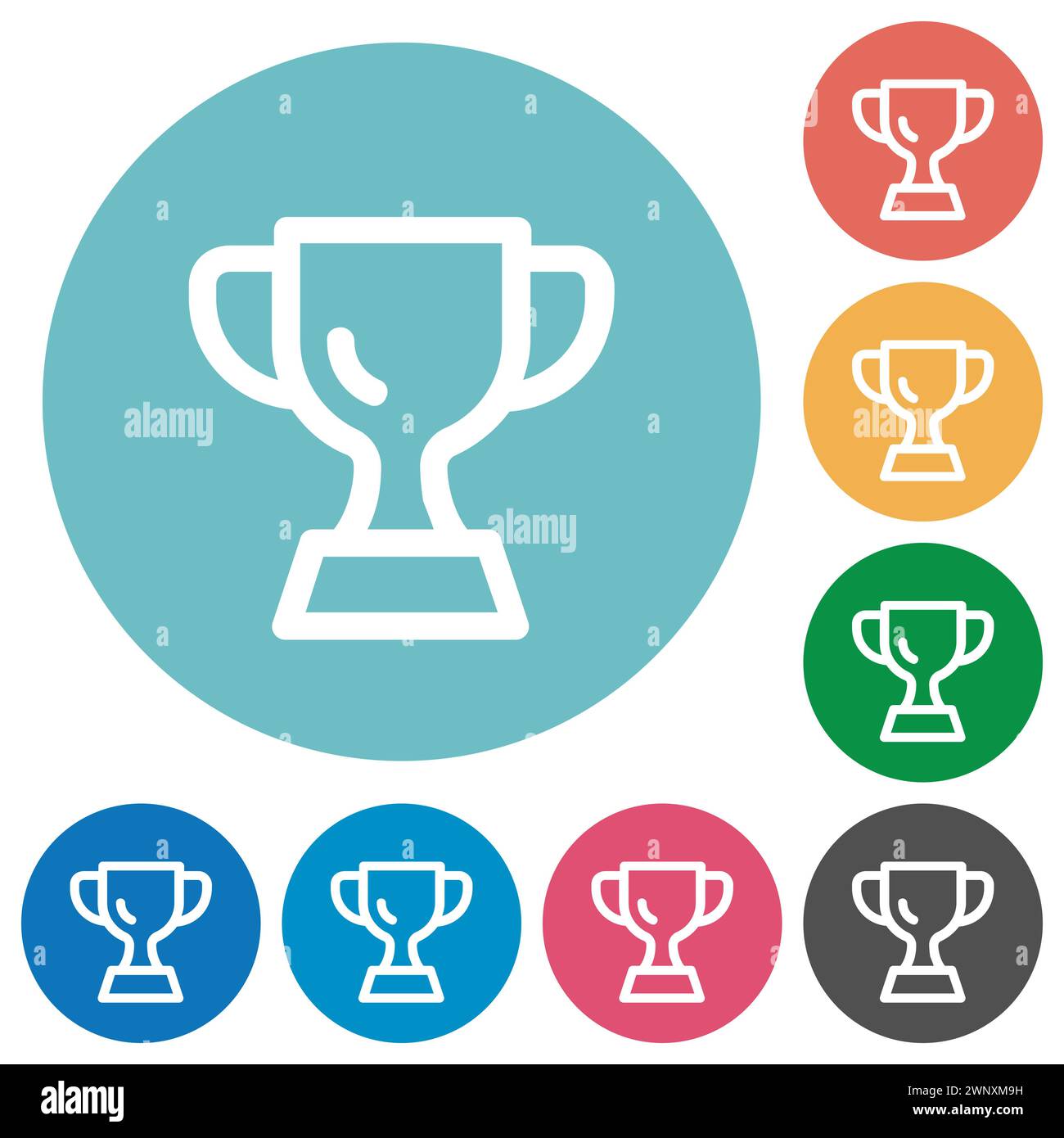 Trophy cup outline flat white icons on round color backgrounds Stock ...