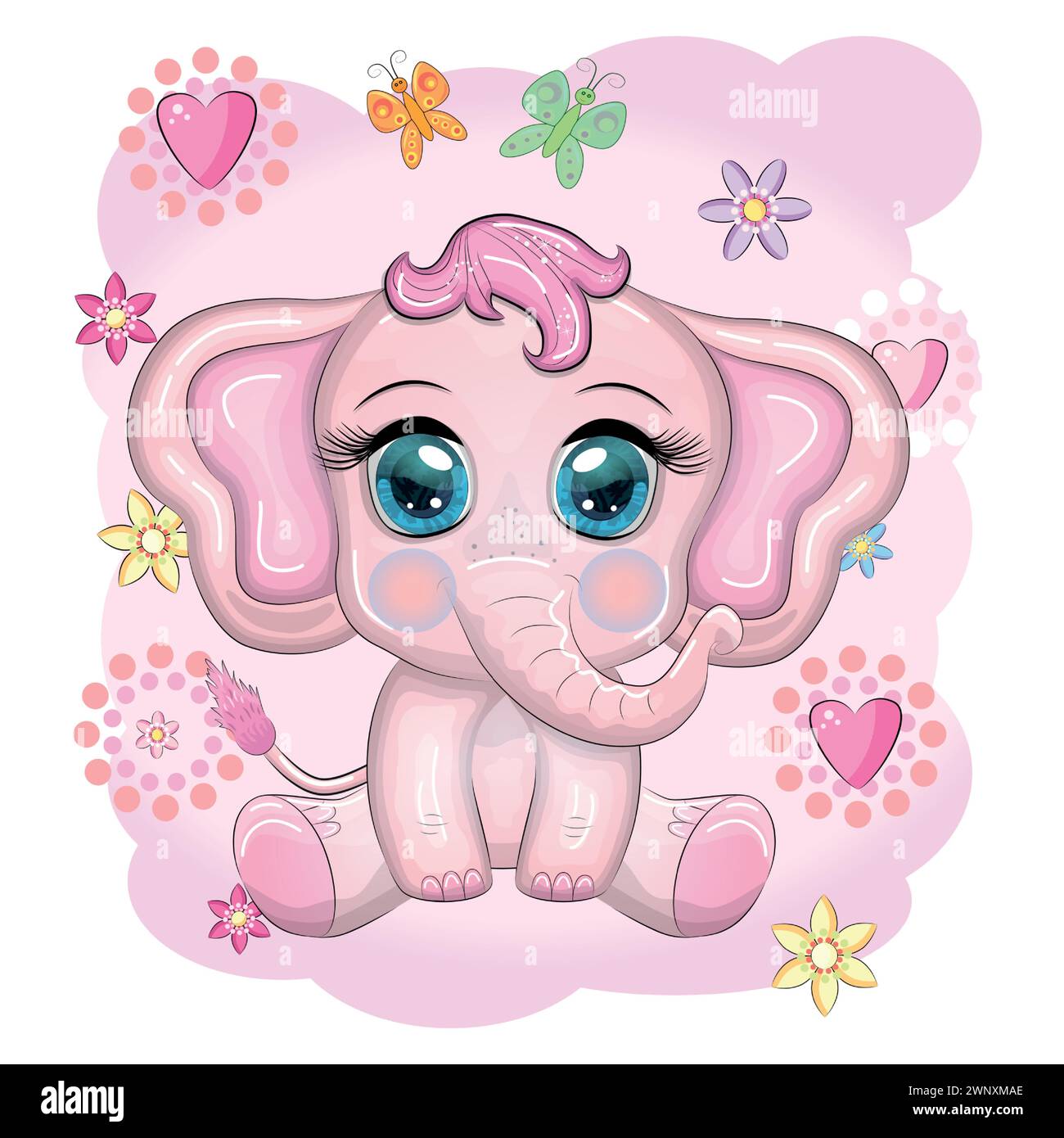 Cute cartoon elephant, childish character with beautiful eyes Stock ...