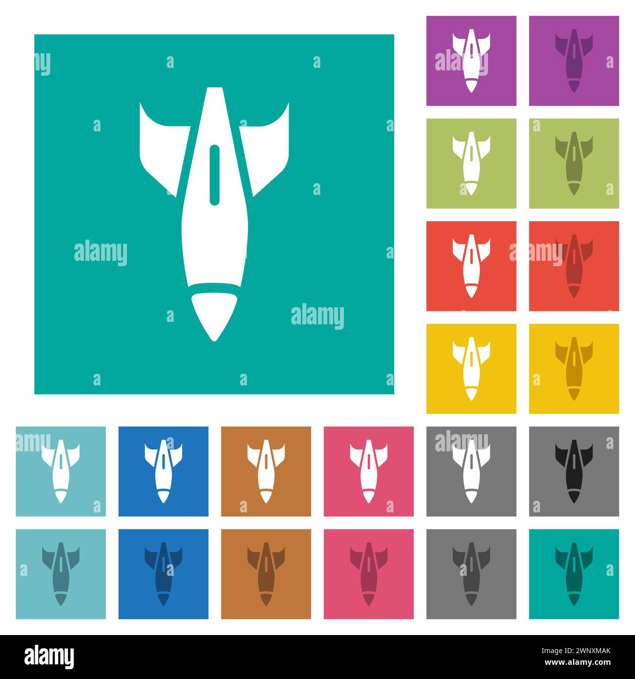 Falling rocket solid multi colored flat icons on plain square ...