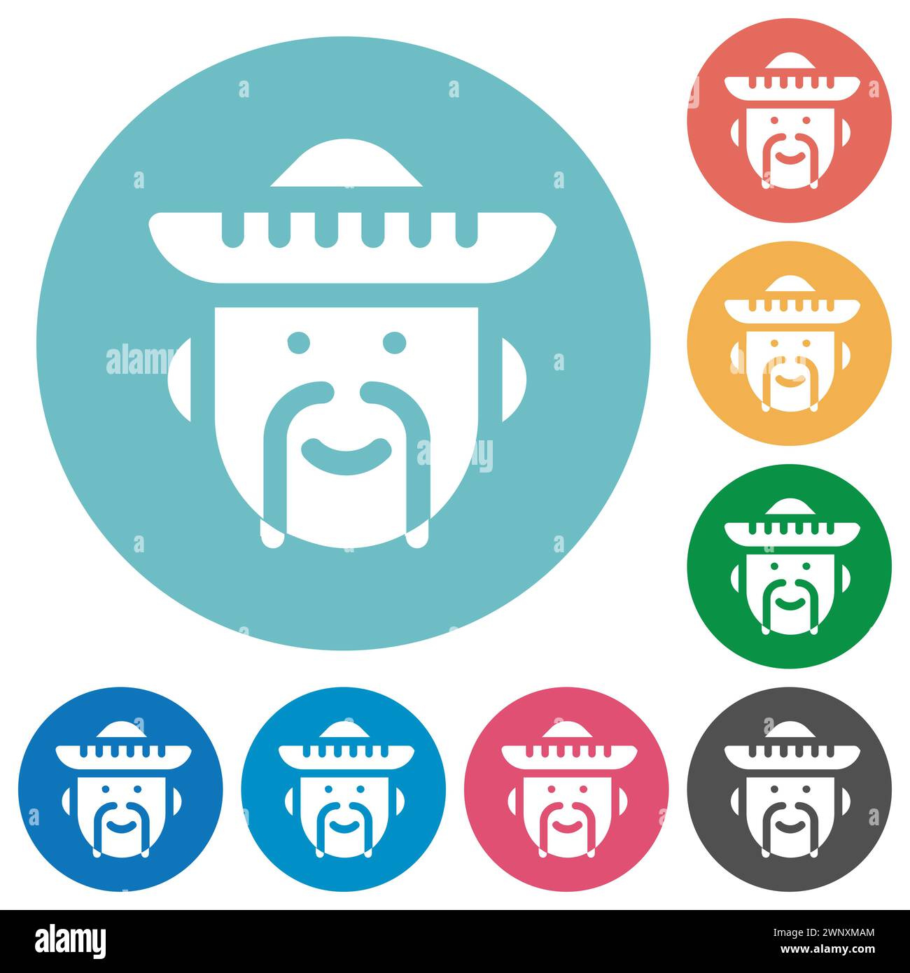 Mexican avatar solid flat white icons on round color backgrounds Stock ...