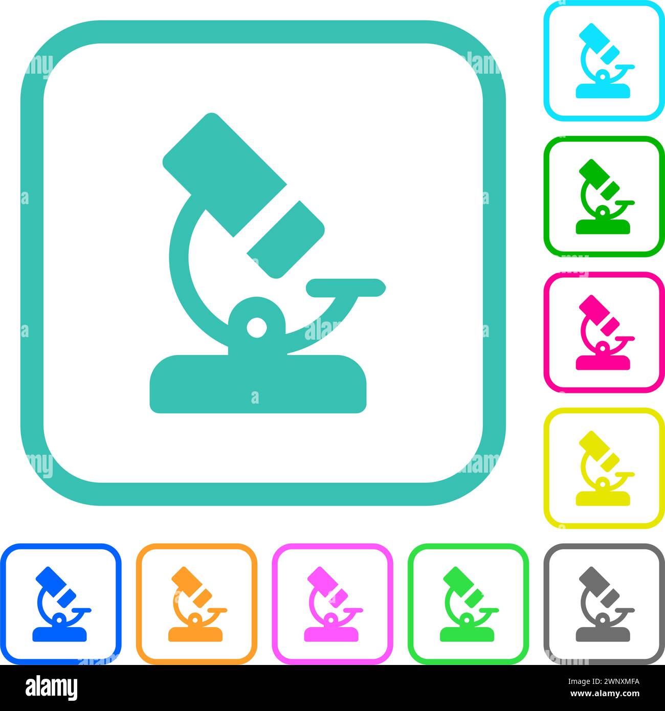 Microscope solid vivid colored flat icons in curved borders on white ...