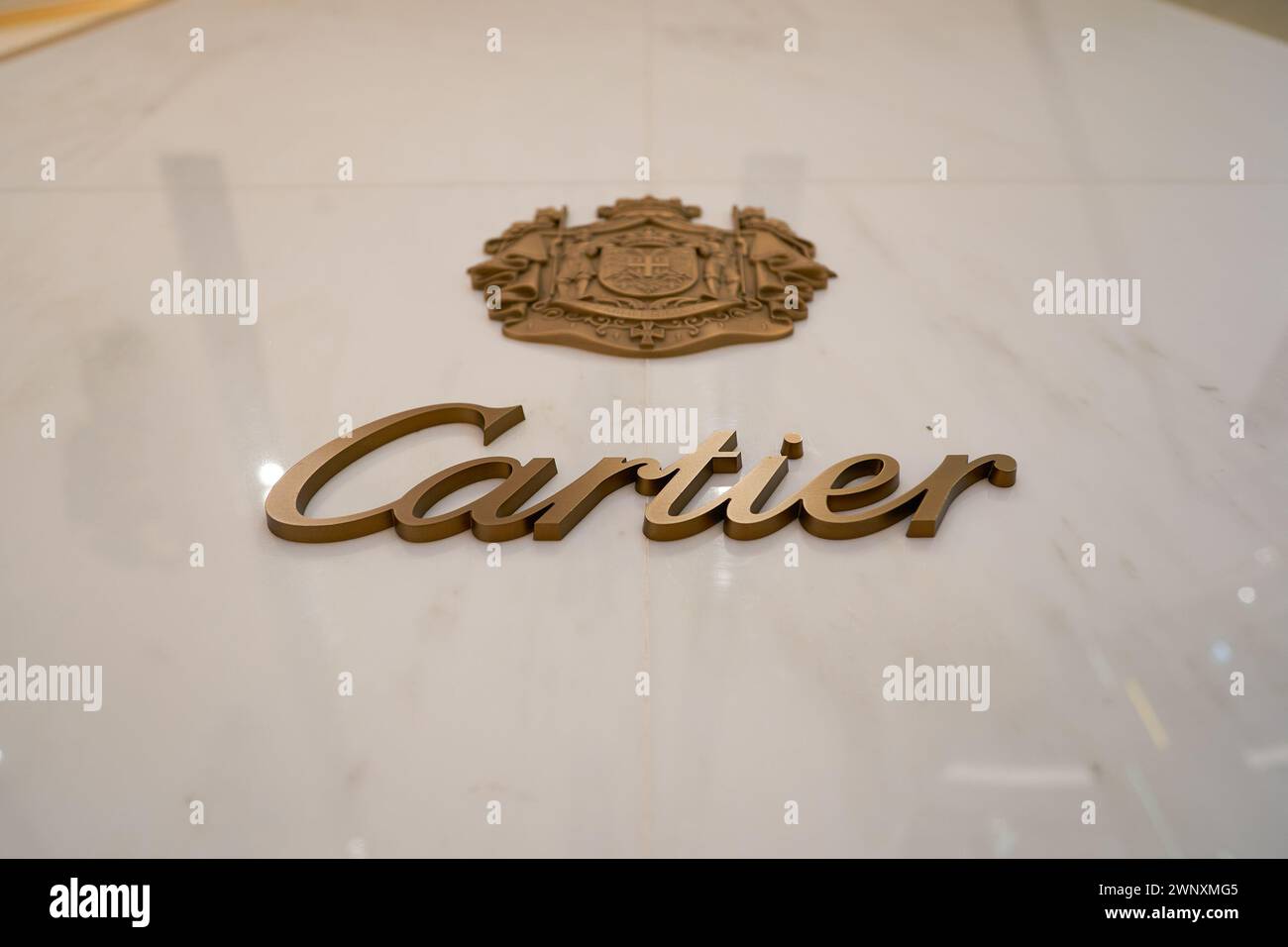 SINGAPORE - NOVEMBER 06, 2023: close up shot of Cartier sign as seen at ...