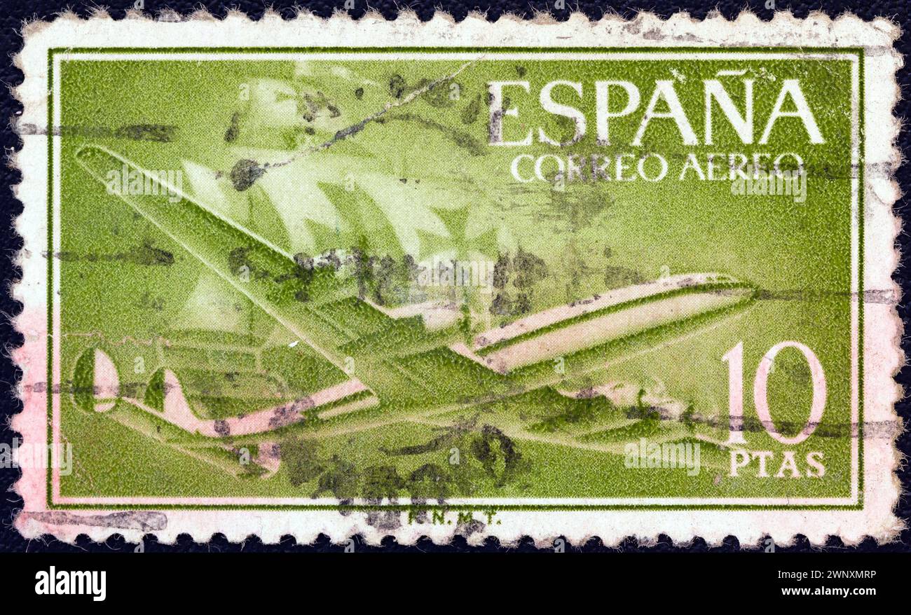 SPAIN - CIRCA 1955: A stamp printed in Spain shows Air Lockheed L-1049 ...
