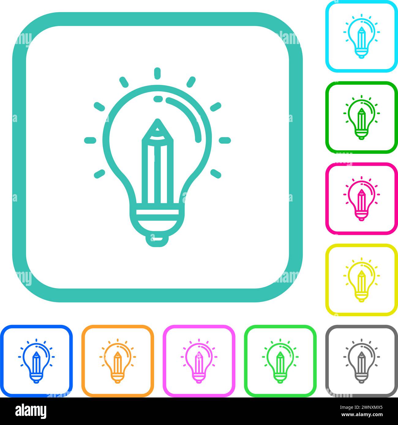 Smart idea pencil outline vivid colored flat icons in curved borders on ...