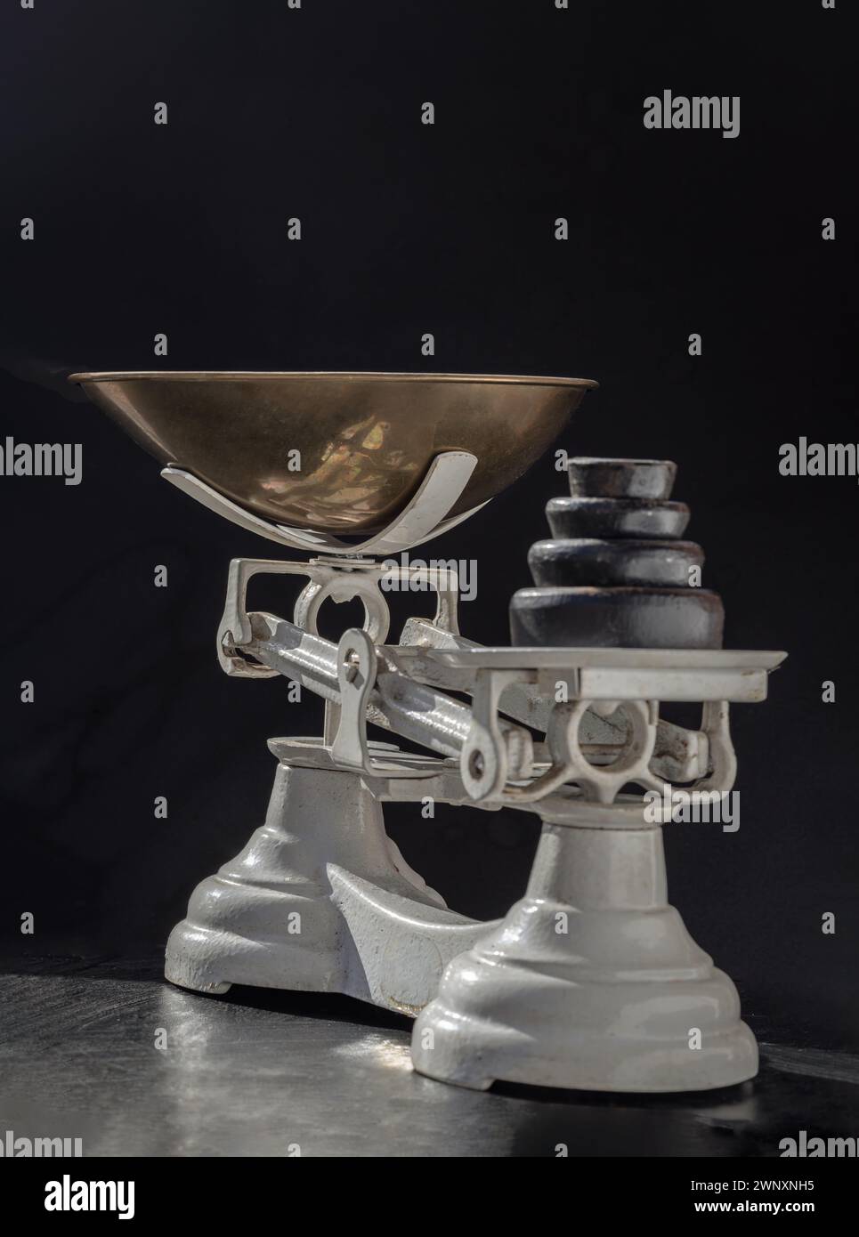 Old obsolete manual weighing scales and Iron Brass Tray with set of ...