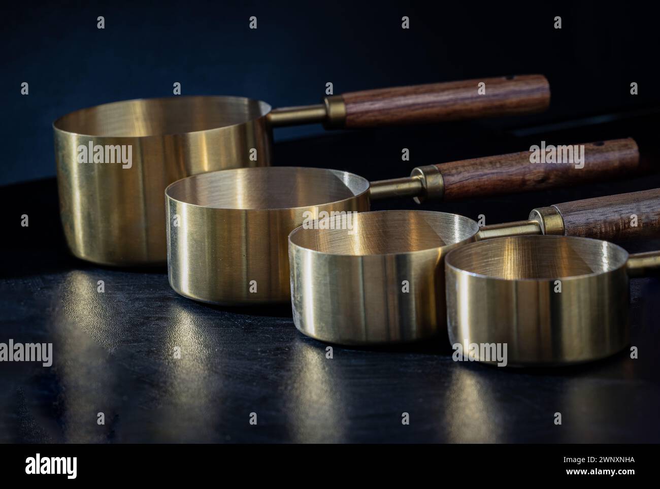 Set of Brass Measuring Cups with Wood Handles with Hanging Hole Design ...