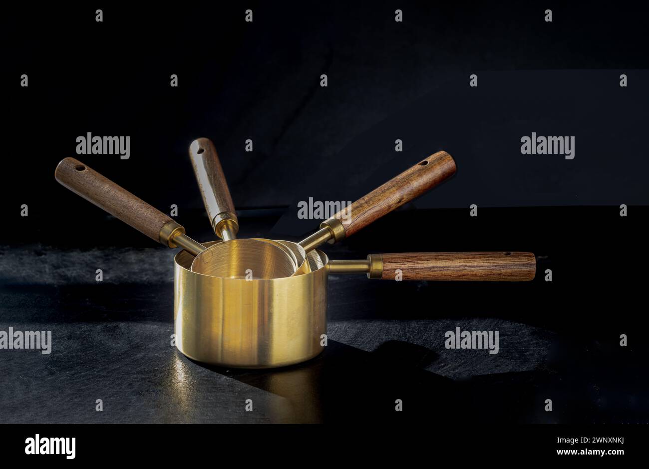 Set of Brass Measuring Cups with Wood Handles with Hanging Hole Design ...