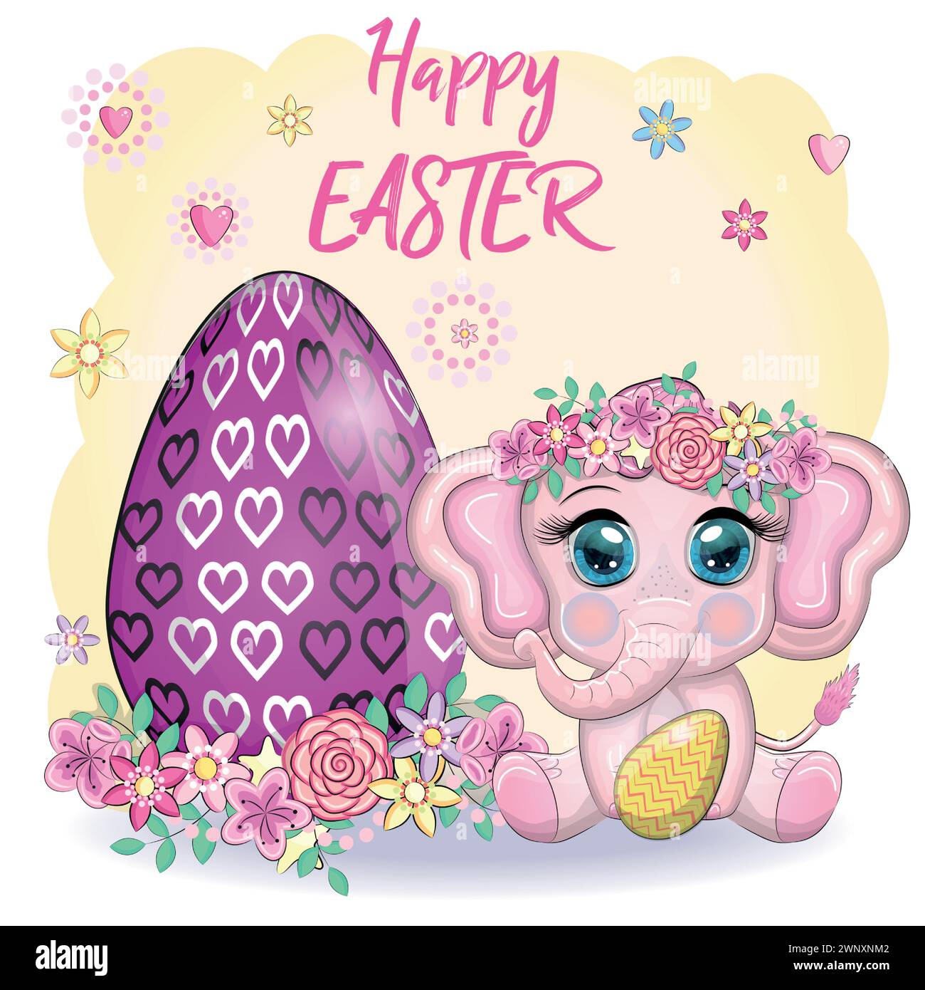 Cute cartoon elephant, childish character with beautiful eyes holding ...