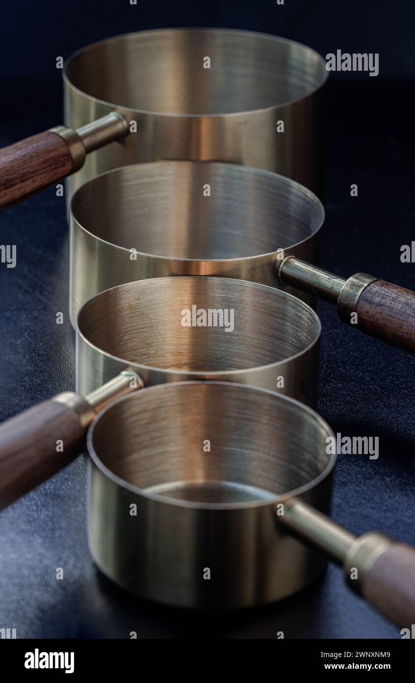 Set of Brass Measuring Cups with Wood Handles with Hanging Hole Design ...