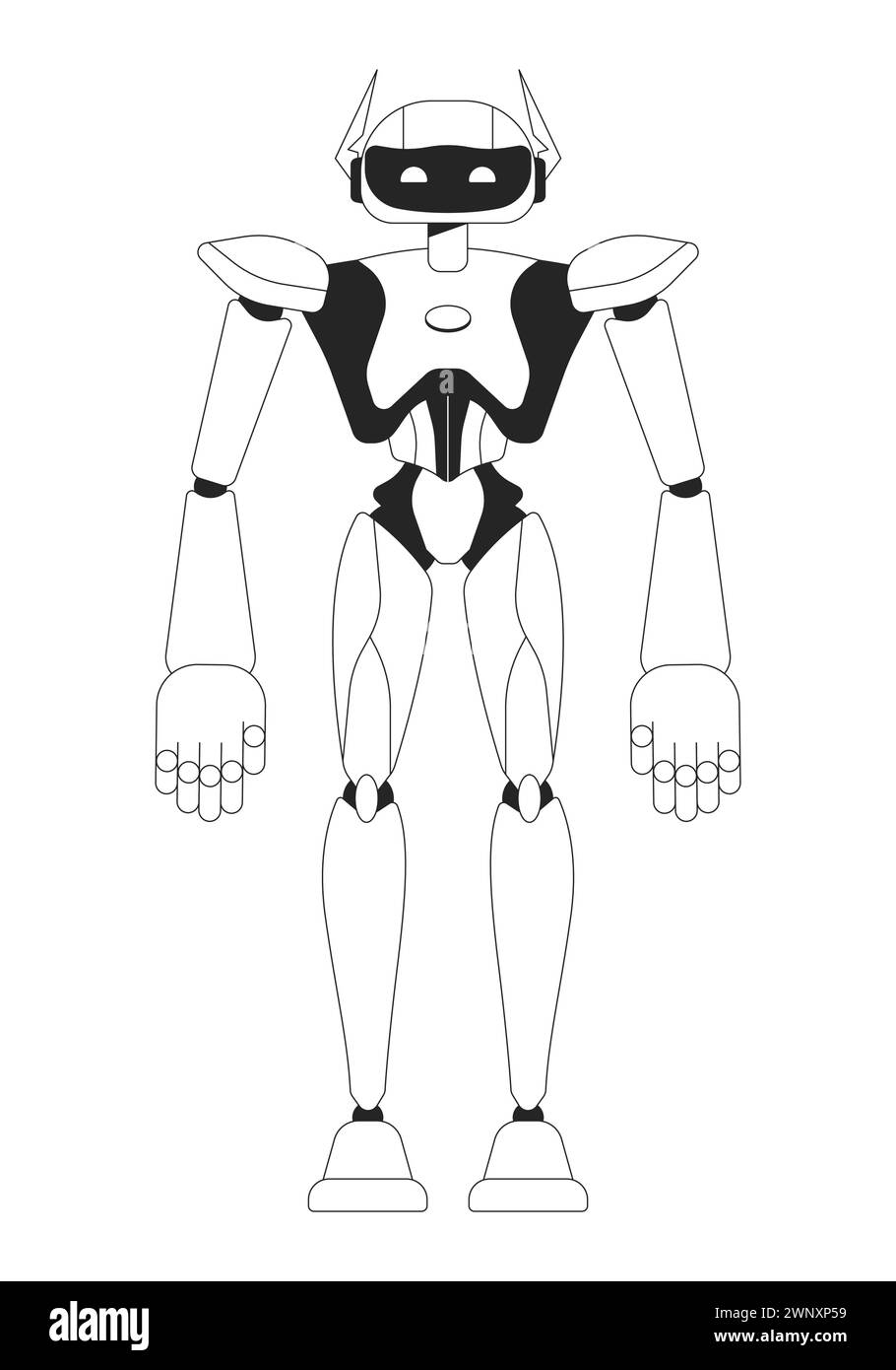 Robot black and white 2D line cartoon character Stock Vector Image ...