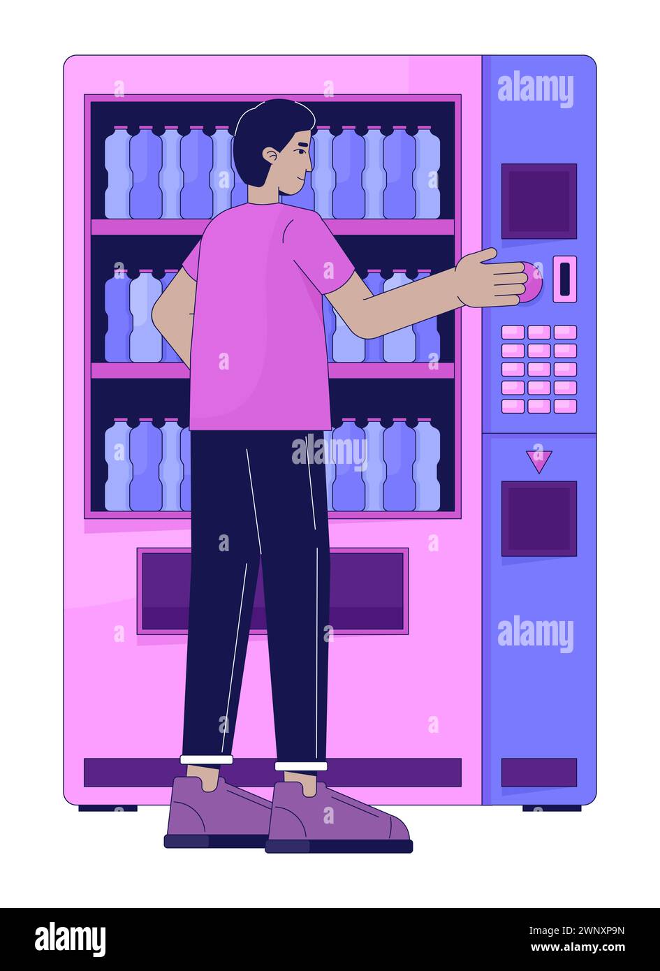 Indian man buying beverage vending machine 2D linear cartoon character ...