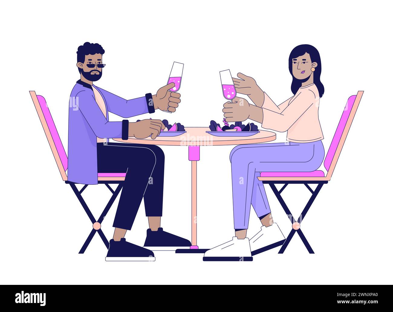 Married couple eating dinner 2D linear cartoon characters Stock Vector ...