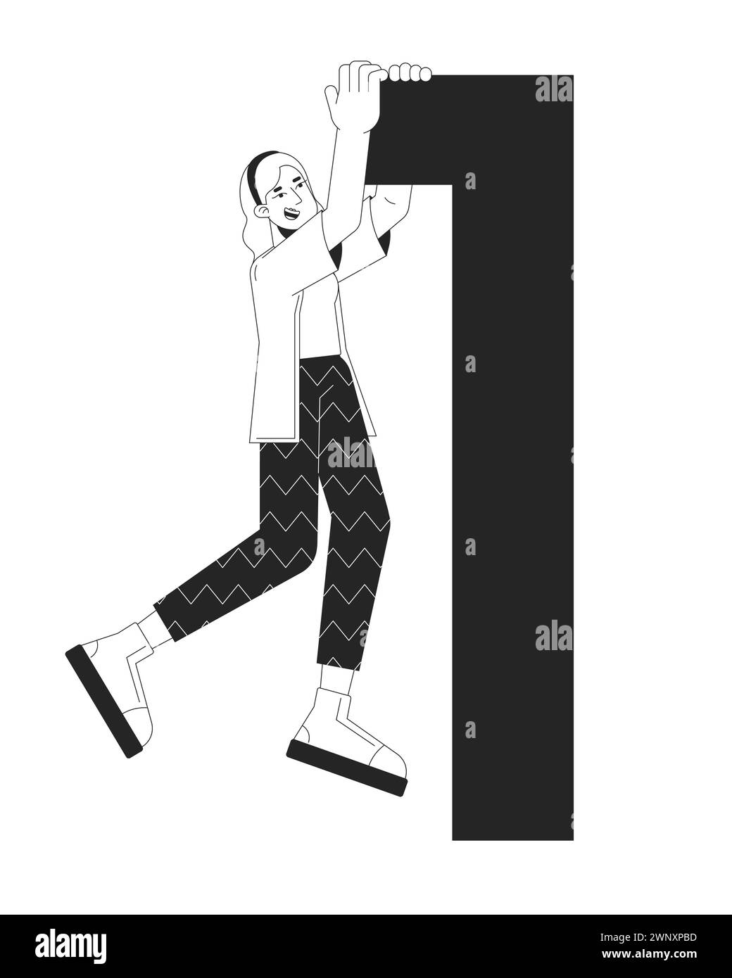 Female developer with digit one black and white 2D line cartoon ...