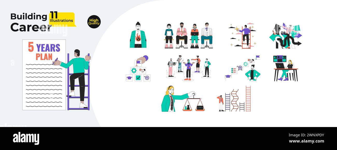 Career building 2D linear illustrations concepts bundle Stock Vector ...