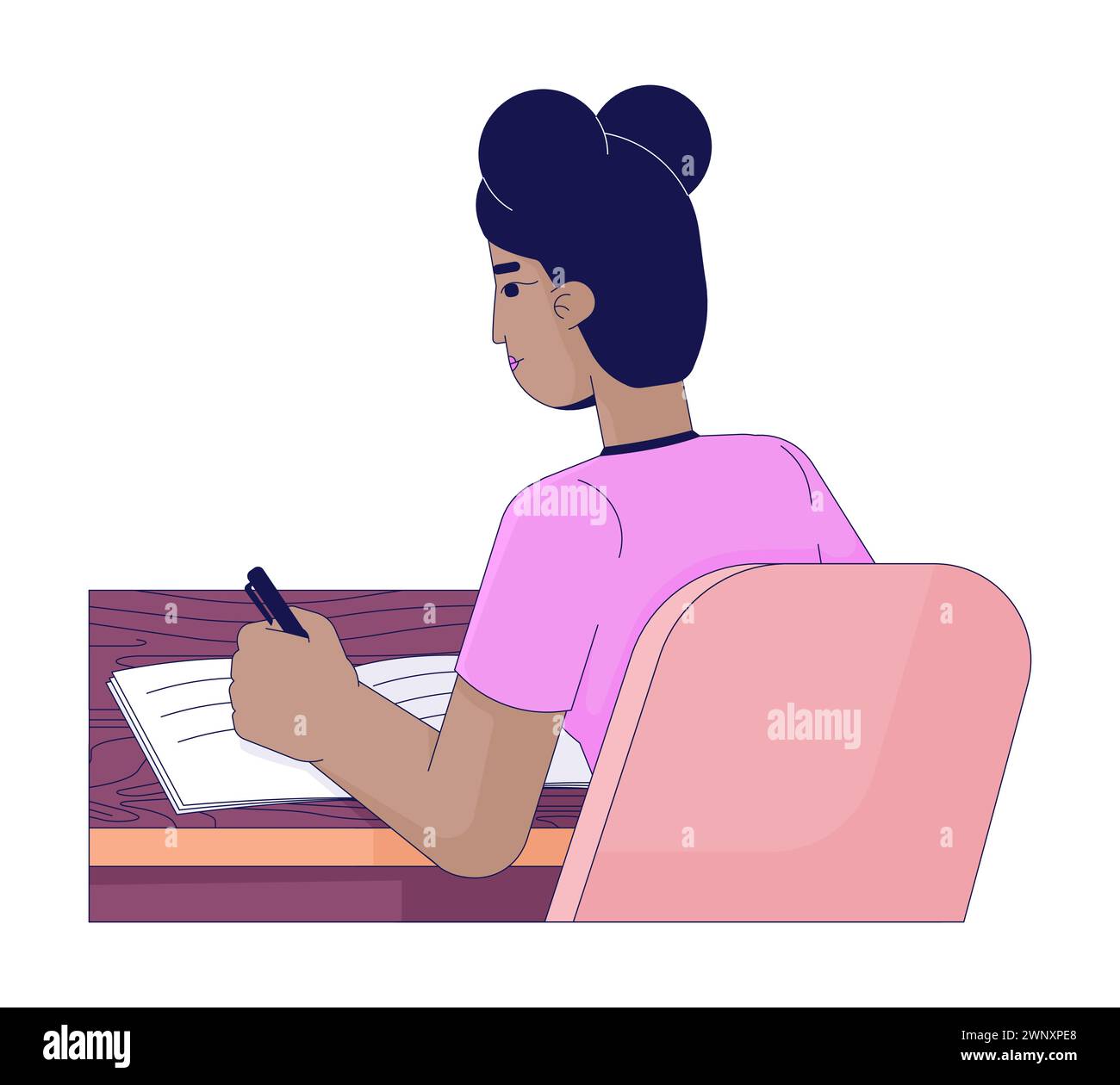 Study girl african american 2D linear cartoon character Stock Vector ...