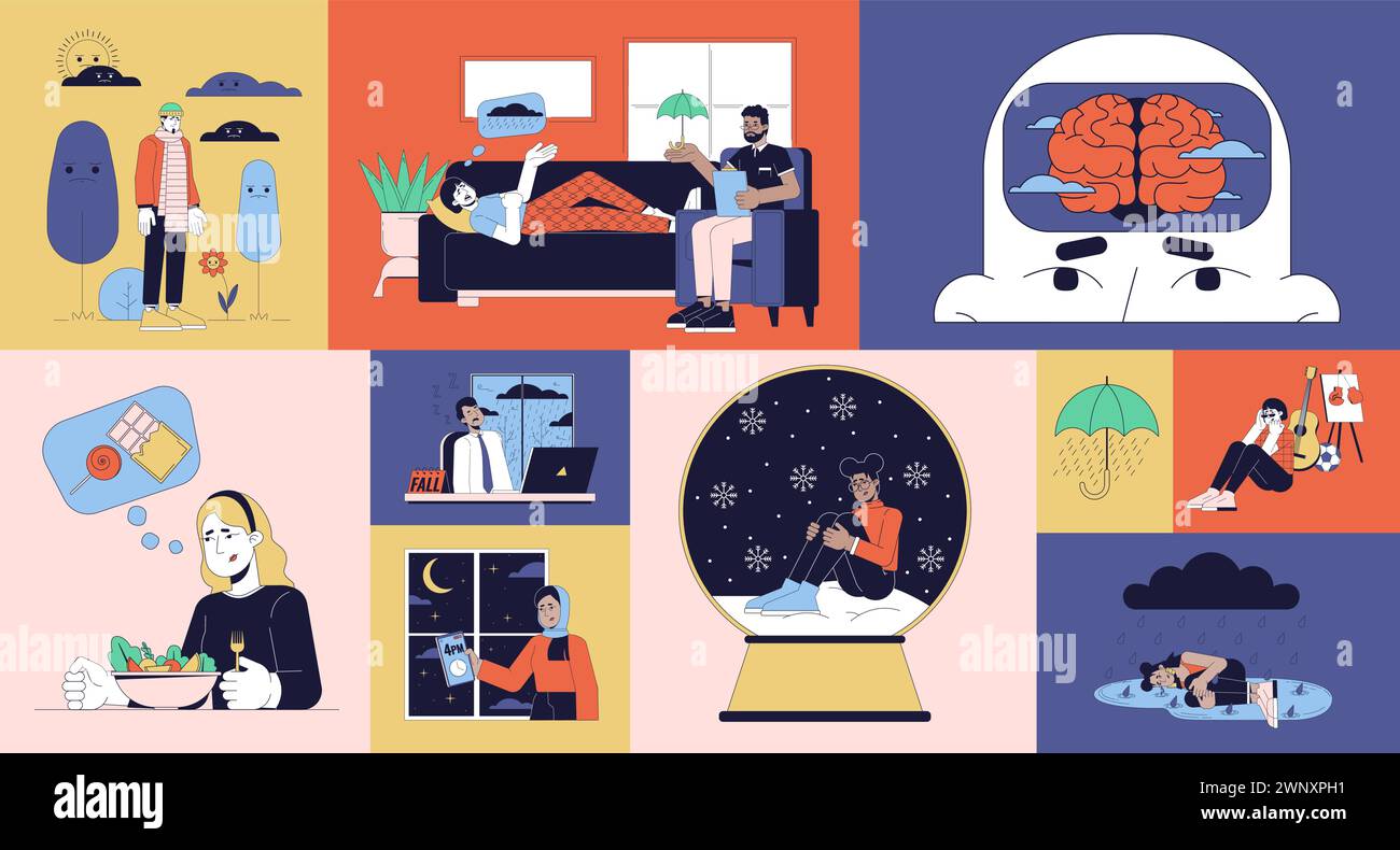 Seasonal affective disorder bento grid illustration set Stock Vector ...