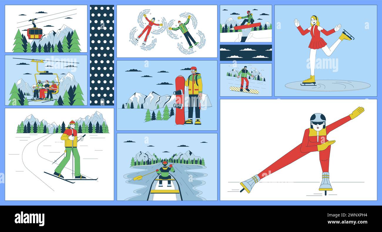 Winter sports activities bento grid illustration set Stock Vector Image ...