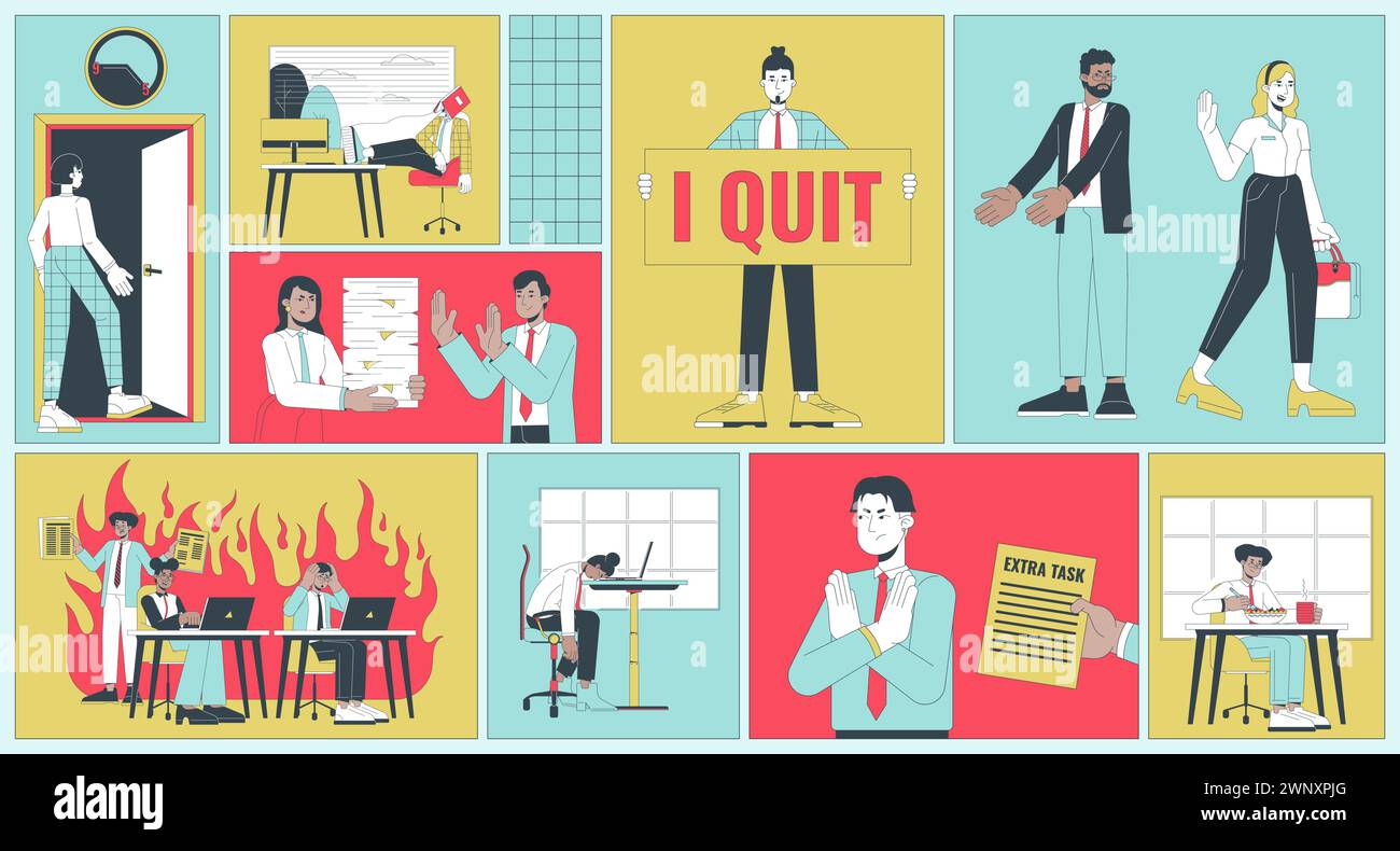 Quiet quitting bento grid illustration set Stock Vector Image & Art - Alamy