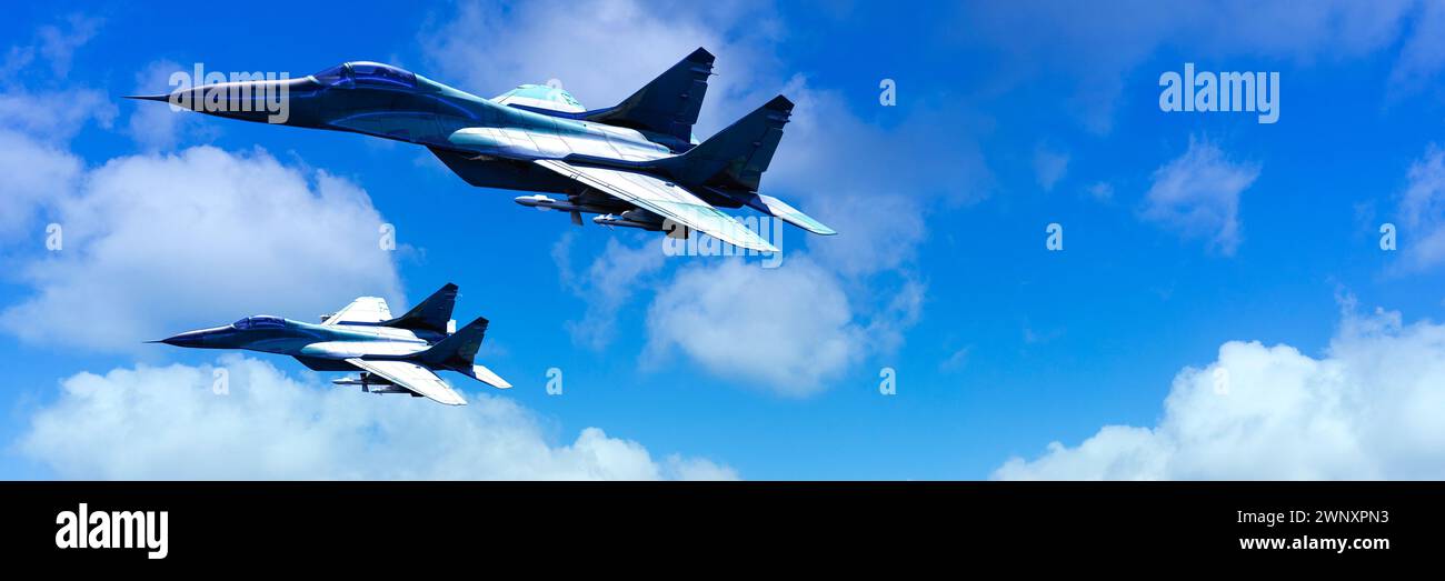 Two military fighter jets in flight, captured against the vibrant ...